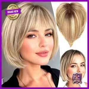 Accessories | Human Hair Topper Silk Base Clipin Short Bob With Bangs ...
